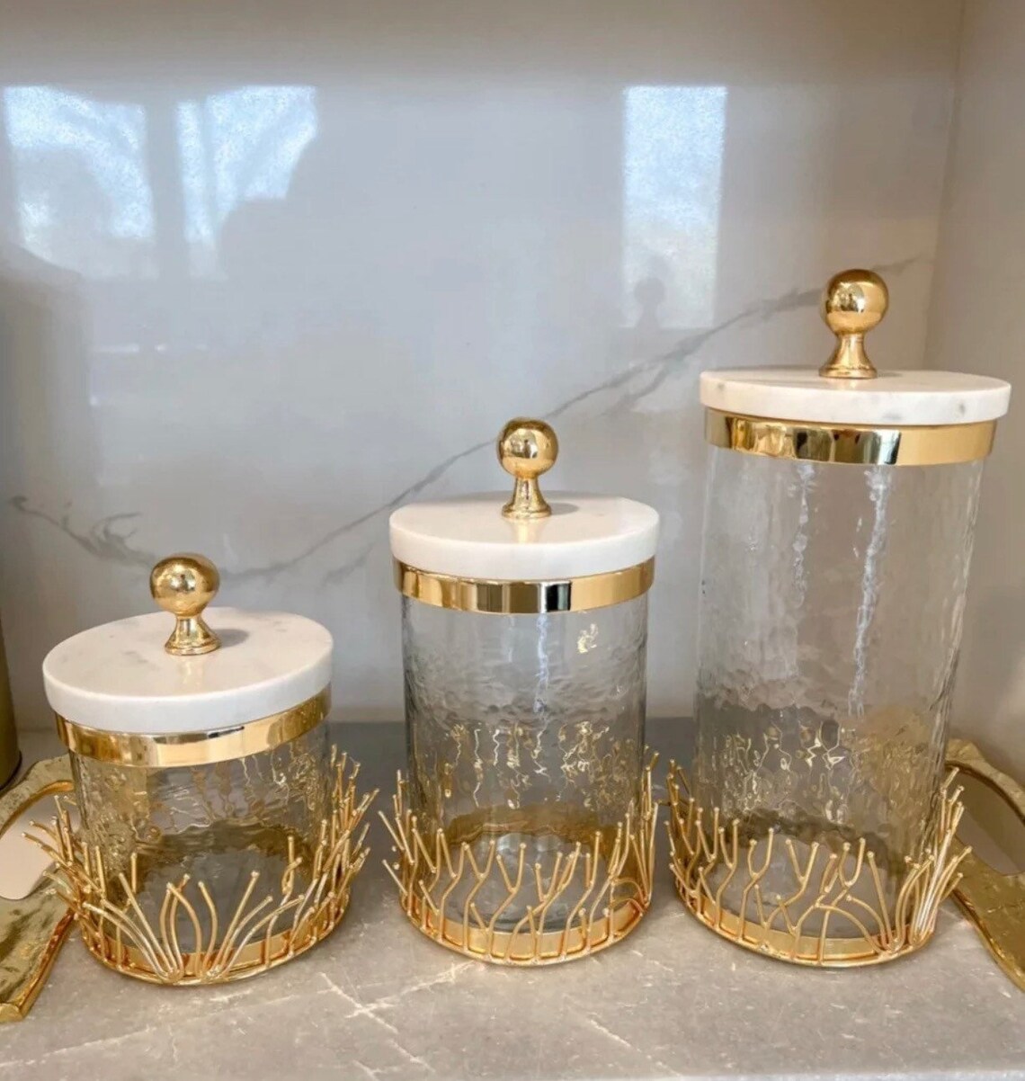 MARBLE & GOLD Kitchen Canister SET 3 Pieces - Etsy