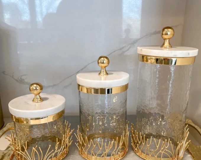 MARBLE & GOLD Kitchen Canister SET 3 Pieces - Etsy