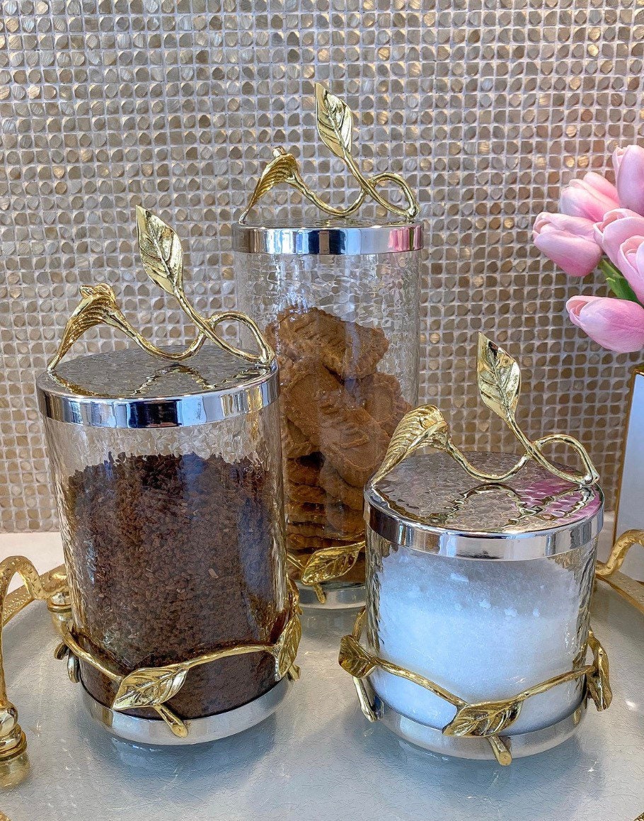 SILVER & GOLD Kitchen Canister SET 3 Pieces - Etsy