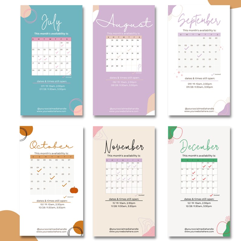 Instagram Story CALENDAR Template IG Stories Social Media Appointments ...
