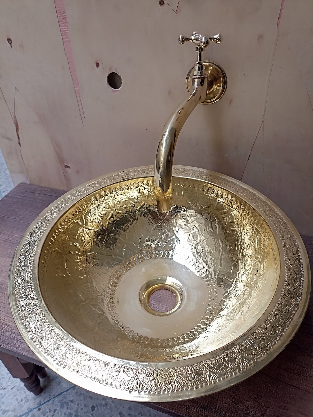 Handcrafted Brass Bathroom Sink Set: Drop-in Basin With Matching Brass ...
