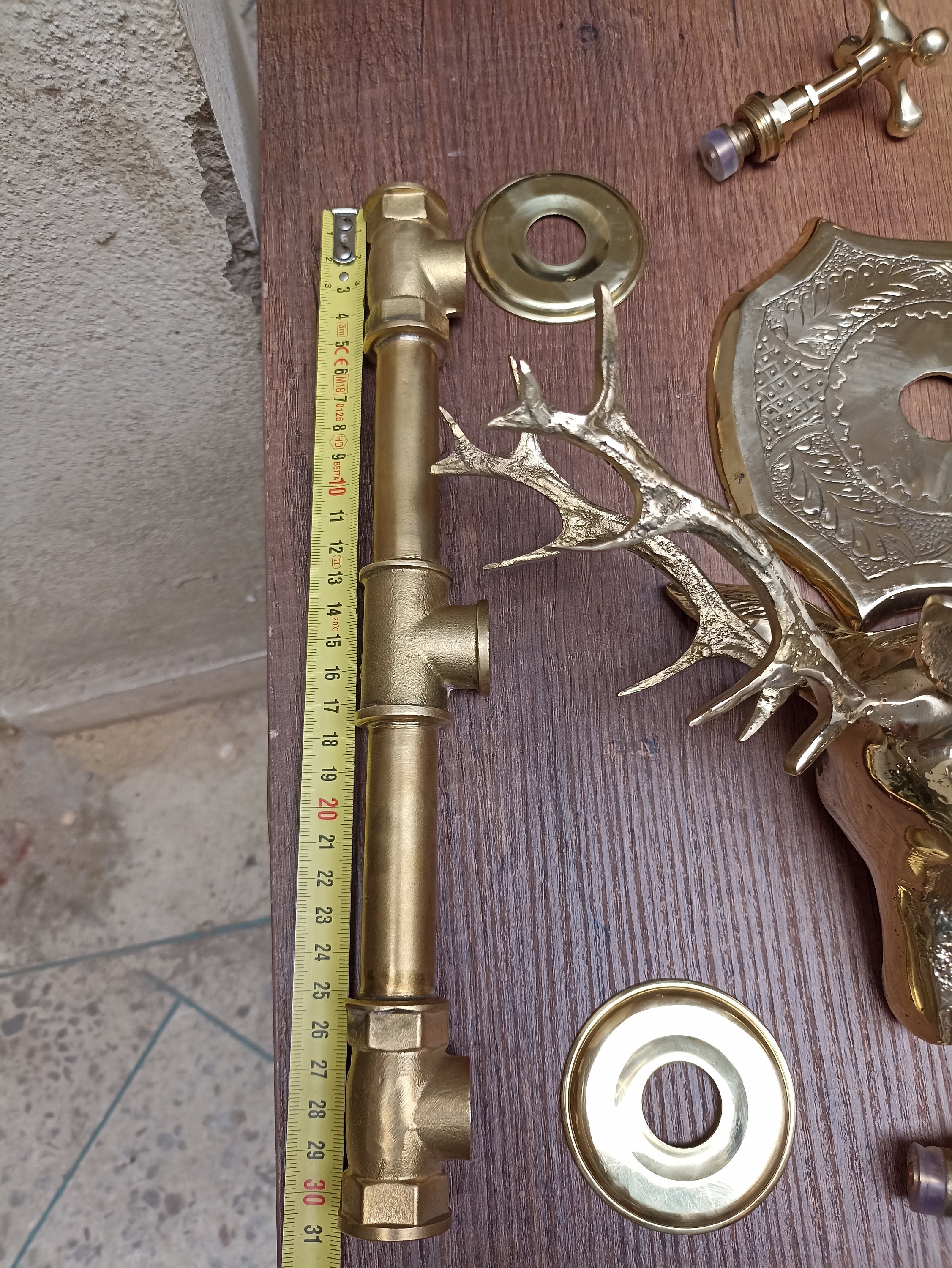 Deer Face Brass Wall Mount Faucet With Cross Handles and Included Valve ...