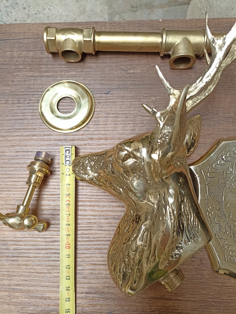 Deer Face Brass Wall Mount Faucet With Cross Handles and Included Valve ...