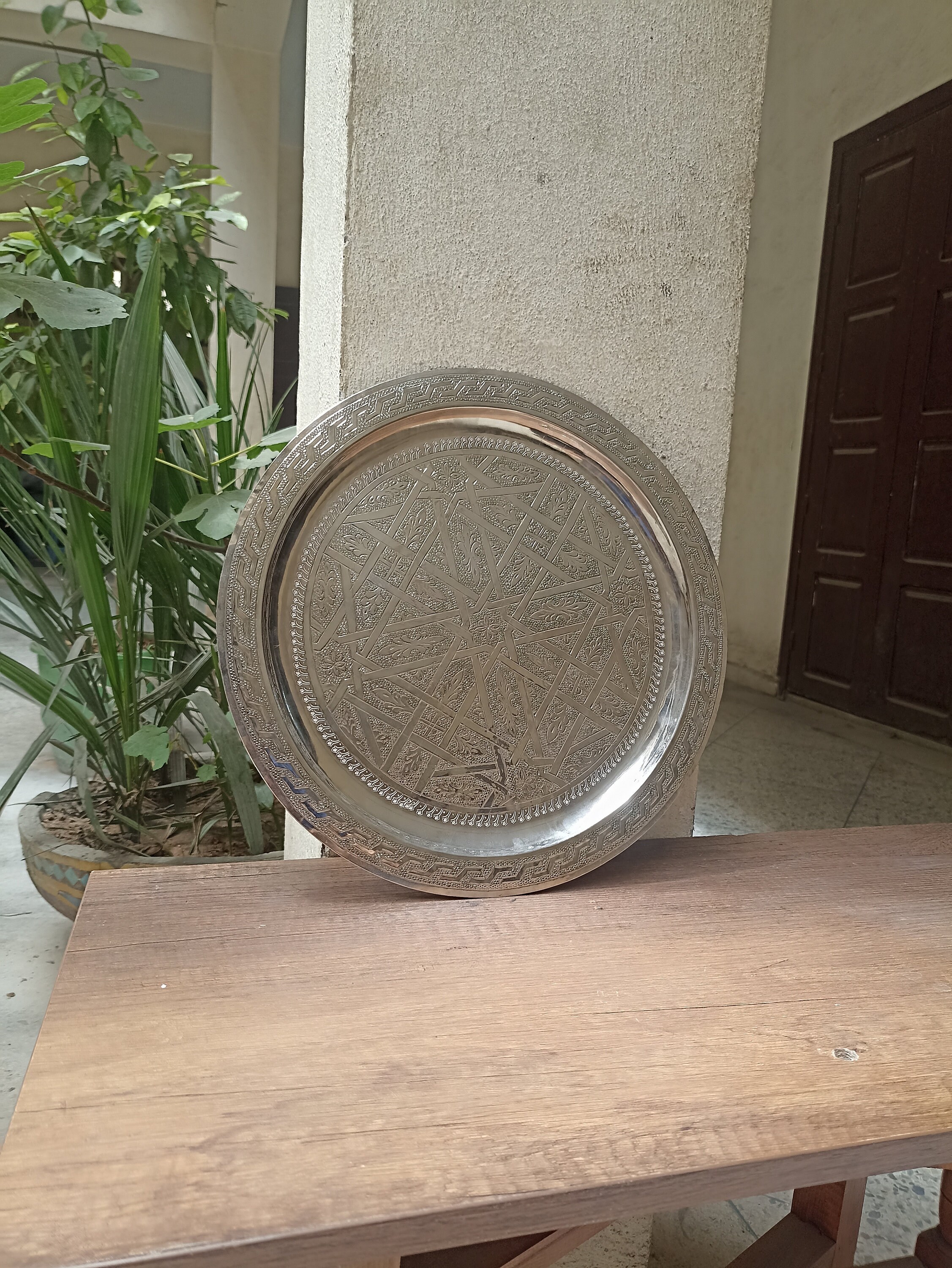 Hand- Silver Brass Tray- Moroccan Mosaic Serving Tray - Artisanal Tea ...