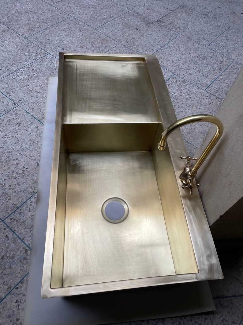 Custom Brass Kitchen Sink With Drainboard - Handcrafted to Perfection ...