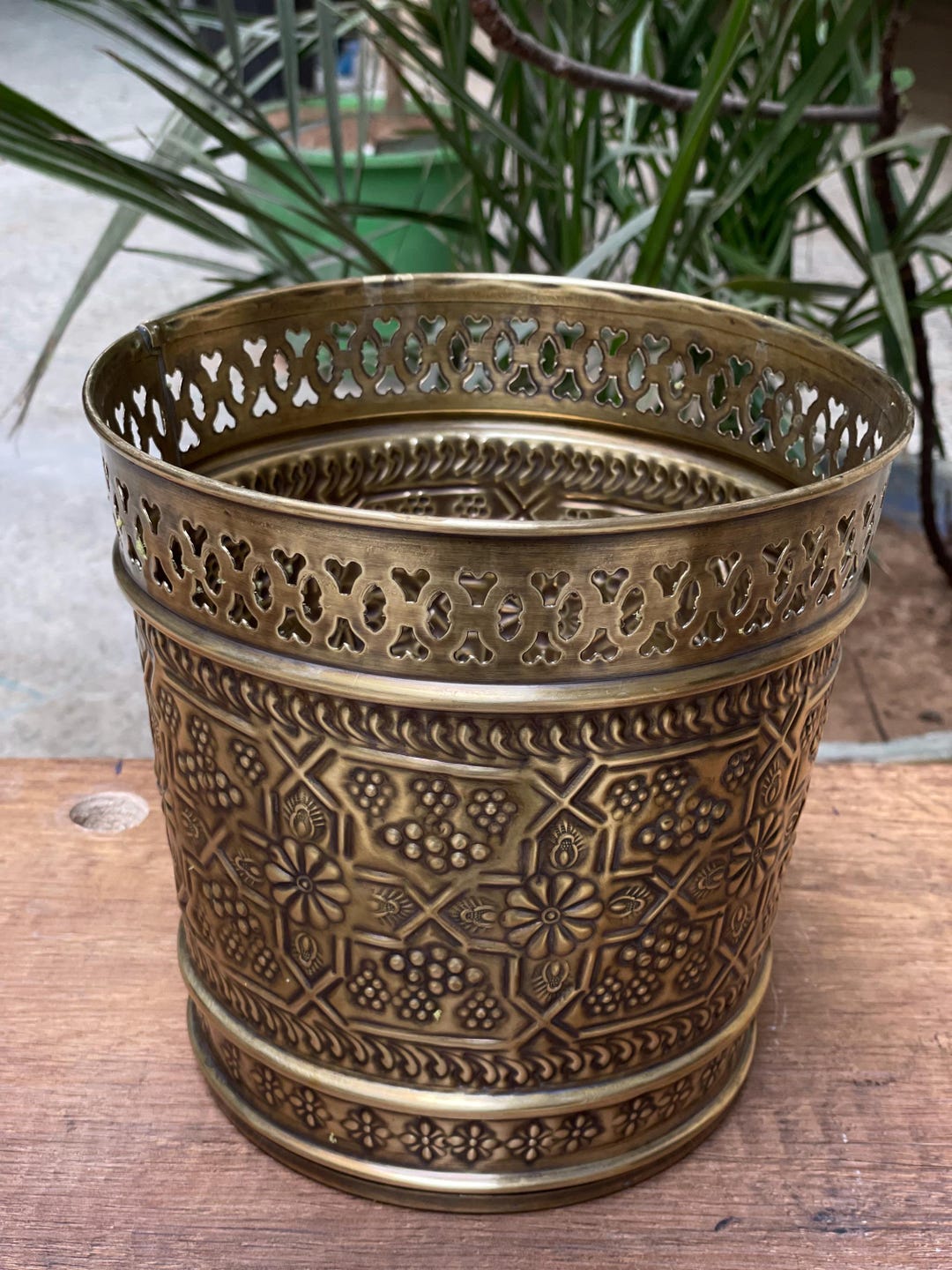 Handmade Hammered Brass Trash Can – Unlacquered Waste Basket for ...