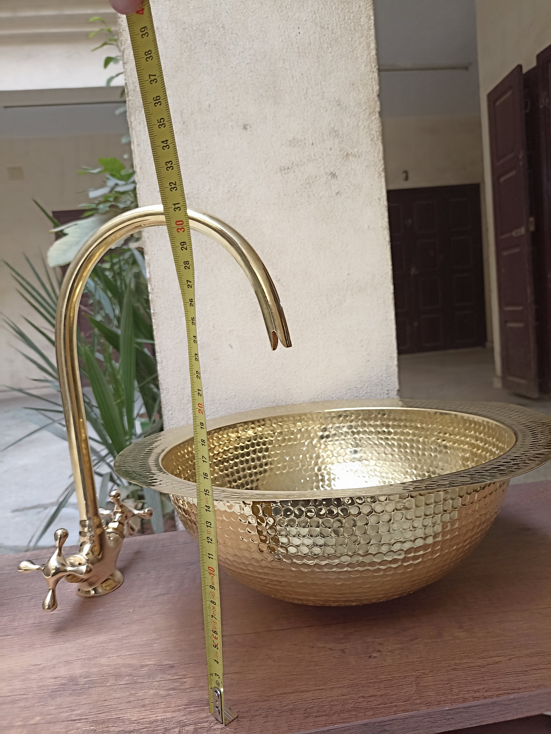 Handcrafted Brass Bathroom Sink Set: Drop-in Basin With Matching Brass ...