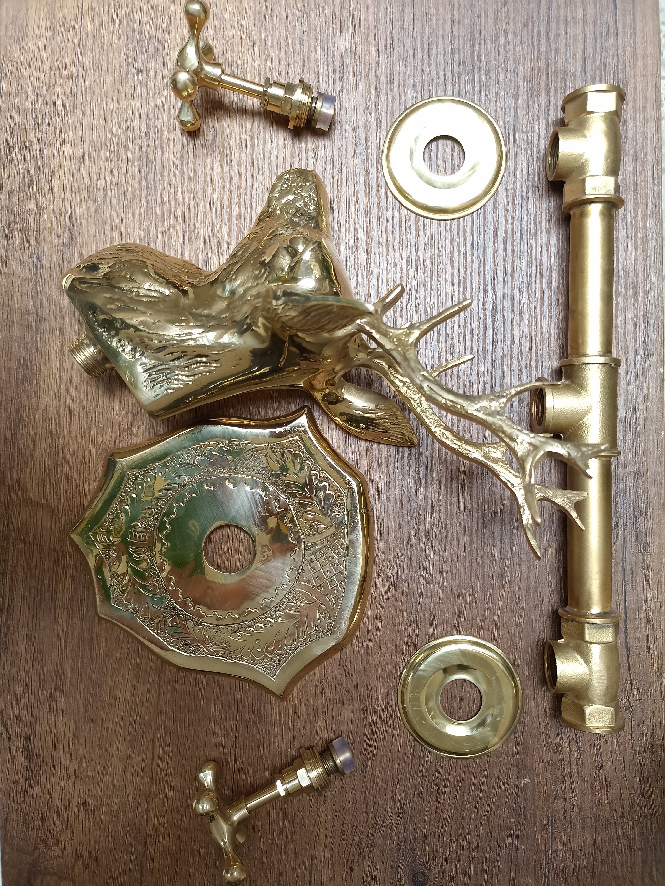 Deer Face Brass Wall Mount Faucet With Cross Handles and Included Valve ...