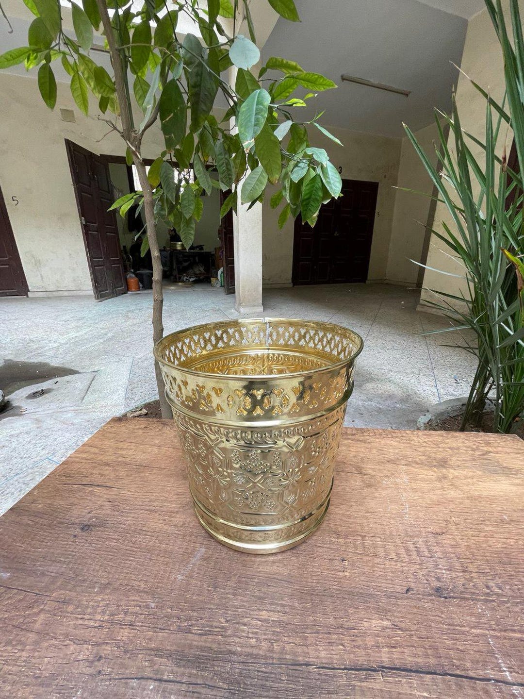 Handmade Hammered Brass Trash Can – Unlacquered Waste Basket for ...