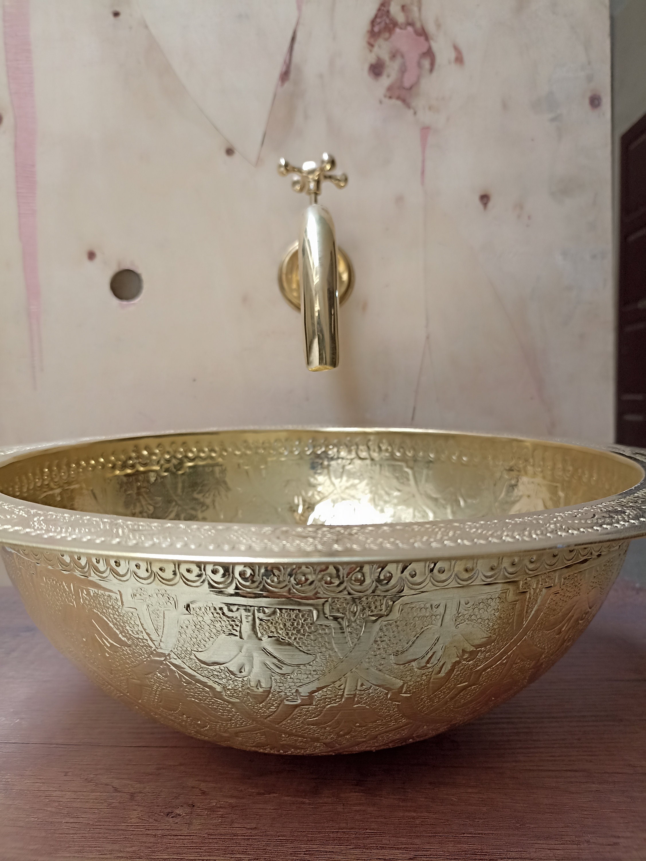 Handcrafted Brass Bathroom Sink Set: Drop-in Basin With Matching Brass ...