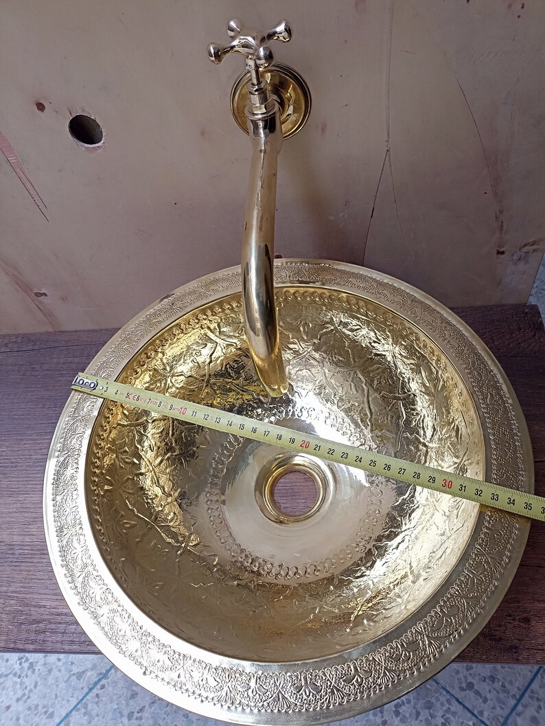 Handcrafted Brass Bathroom Sink Set: Drop-in Basin With Matching Brass ...