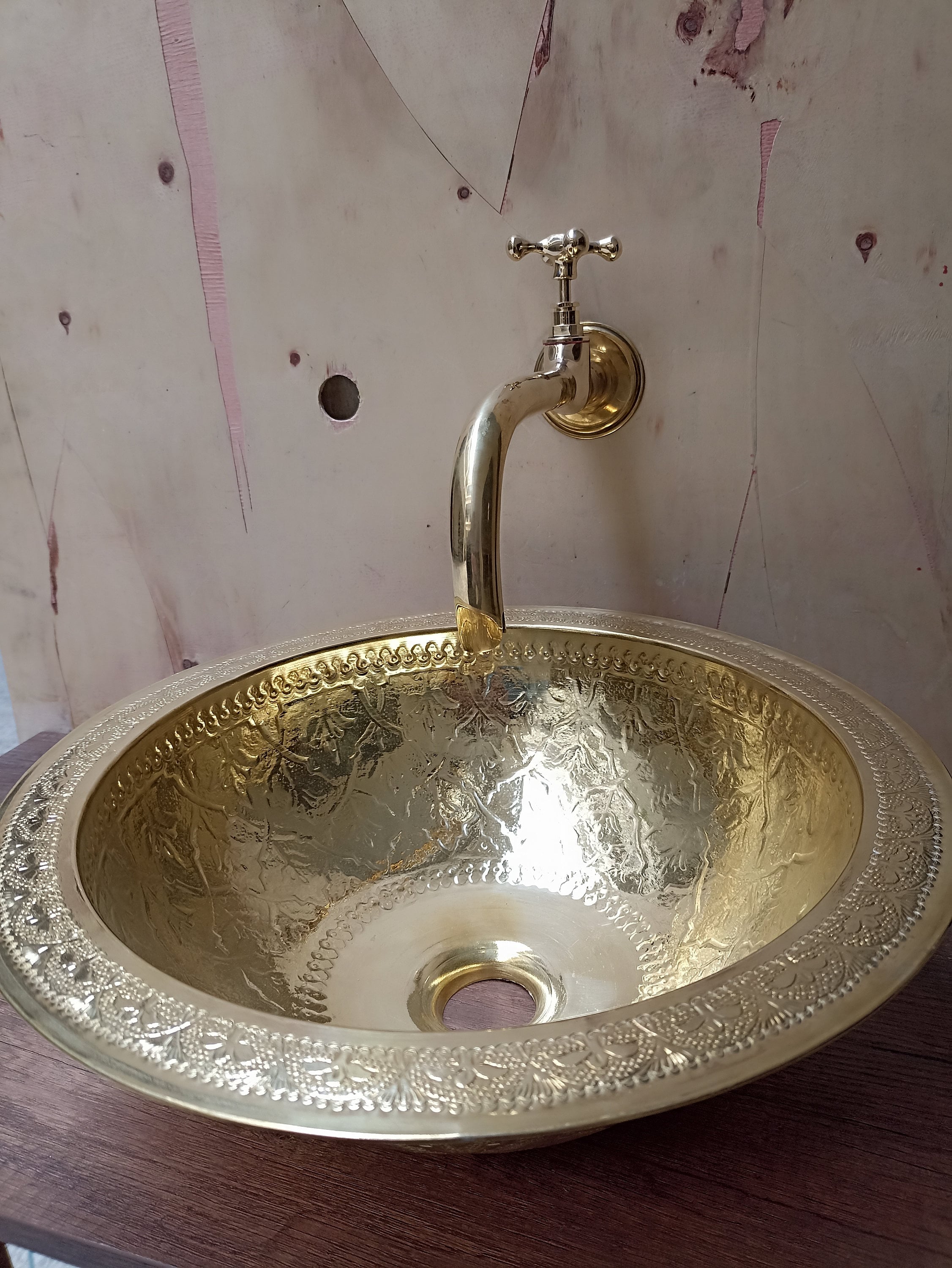Handcrafted Brass Bathroom Sink Set: Drop-in Basin With Matching Brass ...