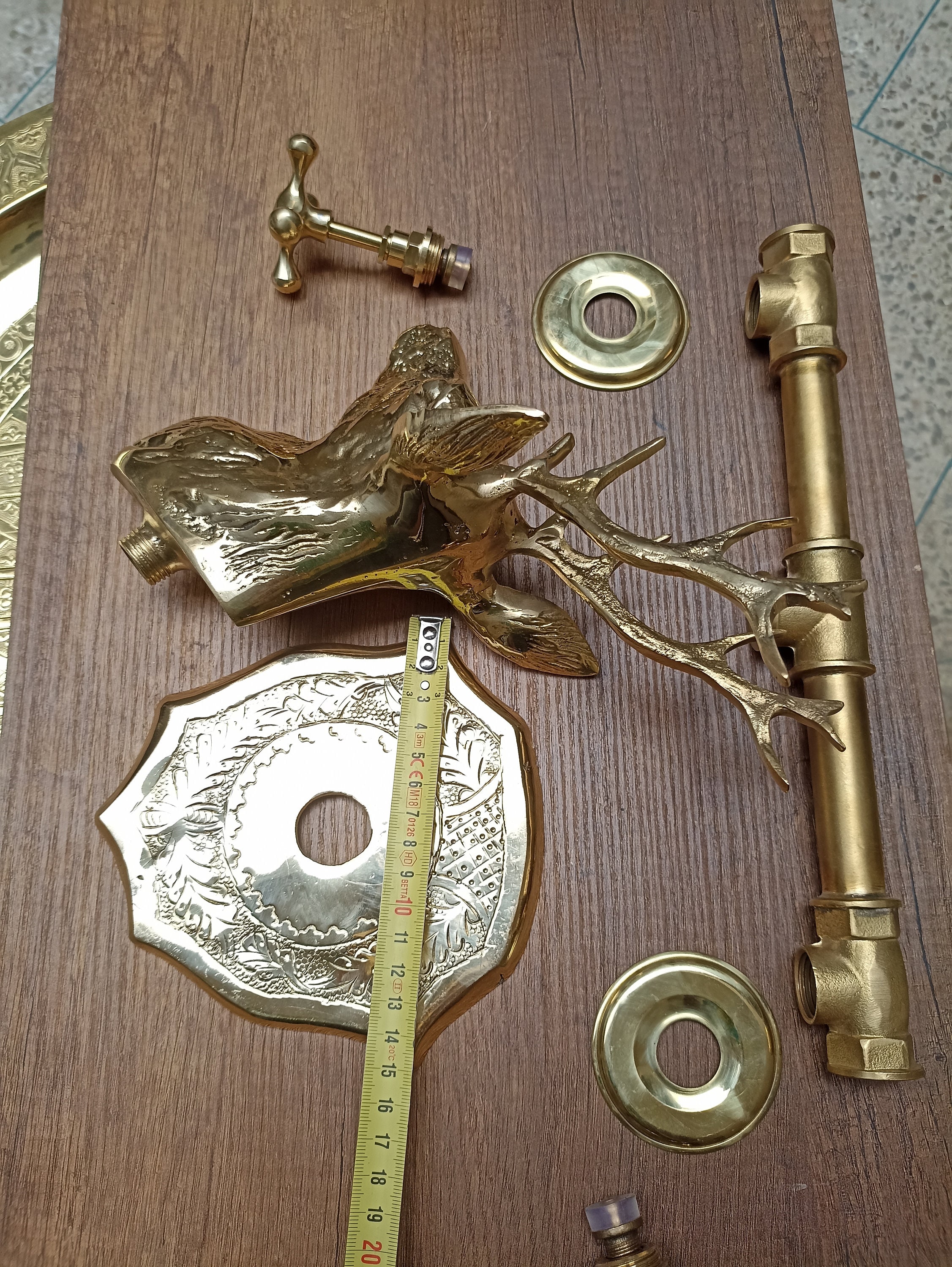 Deer Face Brass Wall Mount Faucet With Cross Handles and Included Valve ...