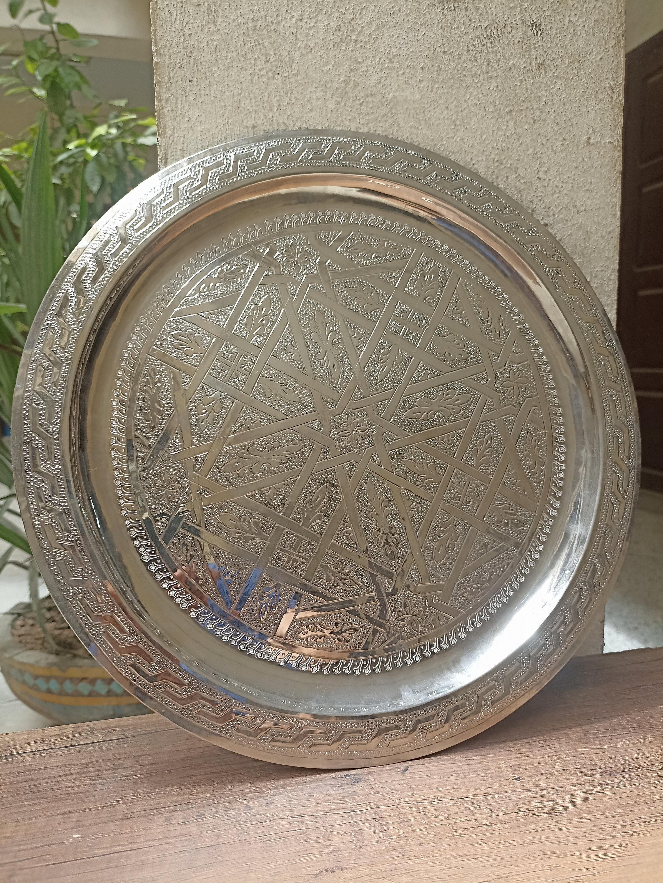 Hand- Silver Brass Tray- Moroccan Mosaic Serving Tray - Artisanal Tea ...
