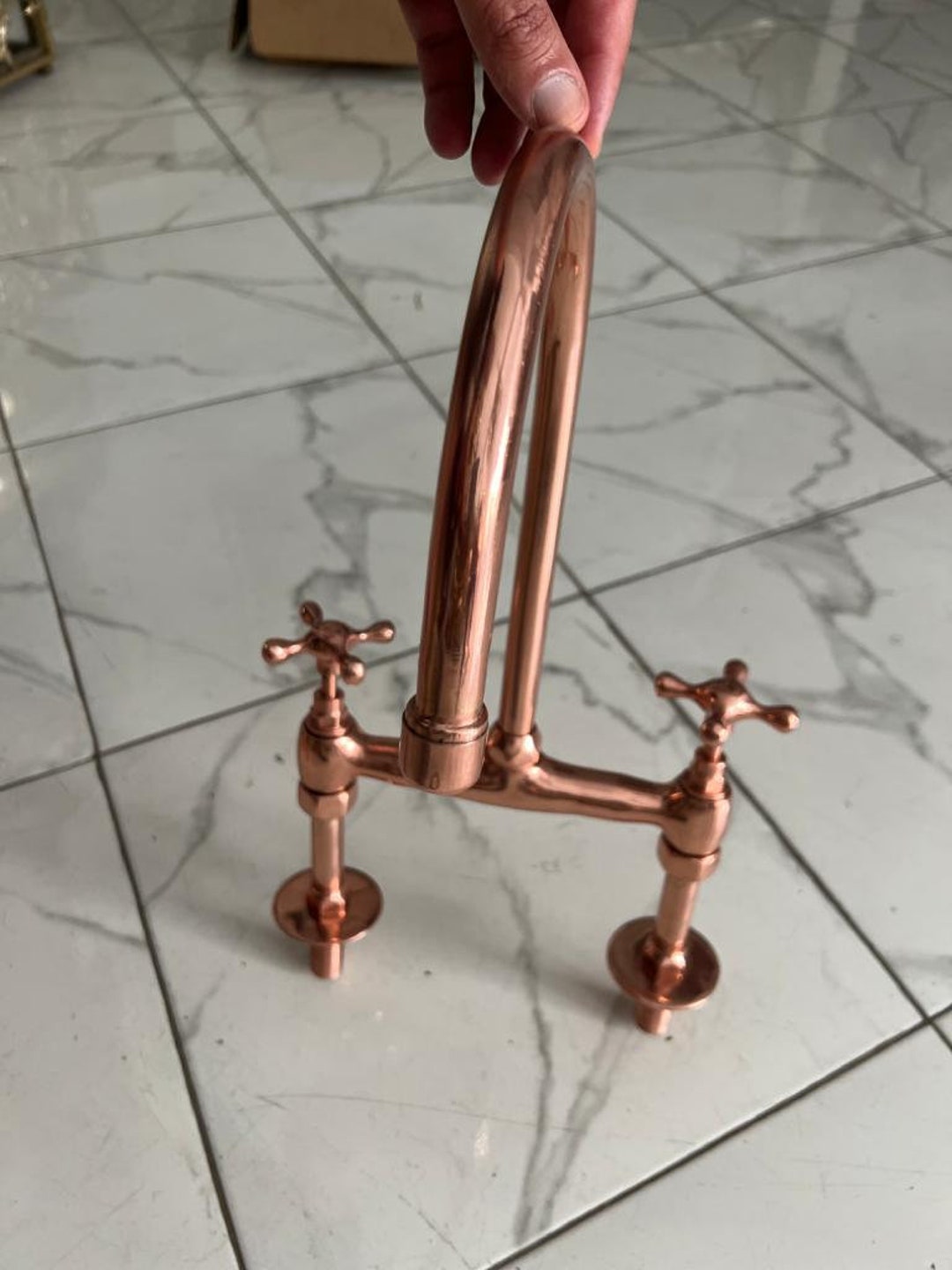 Deck Faucet in Aged Copper With Linear Legs and Various Style Handles ...