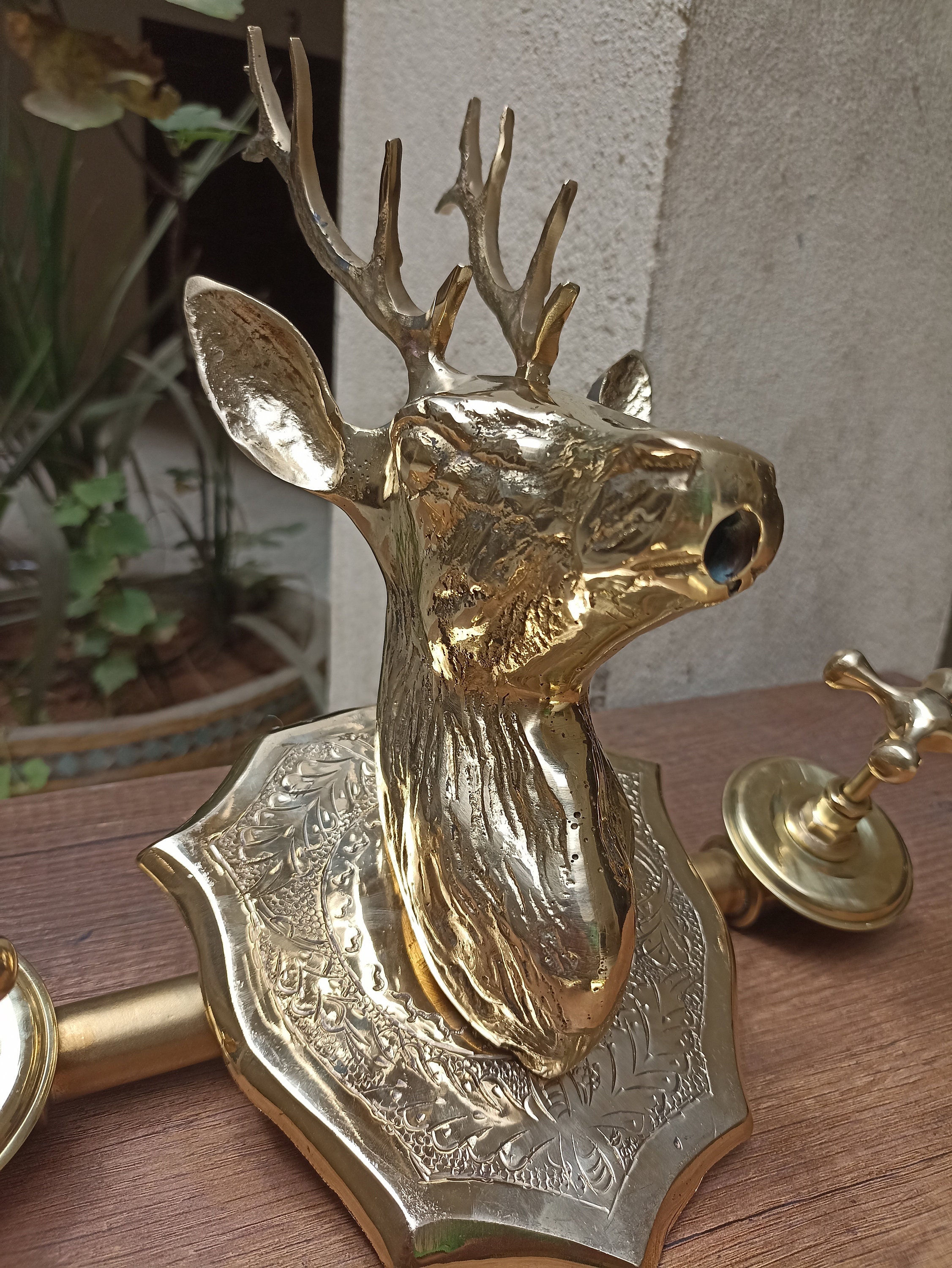 Deer Face Brass Wall Mount Faucet With Cross Handles and Included Valve ...