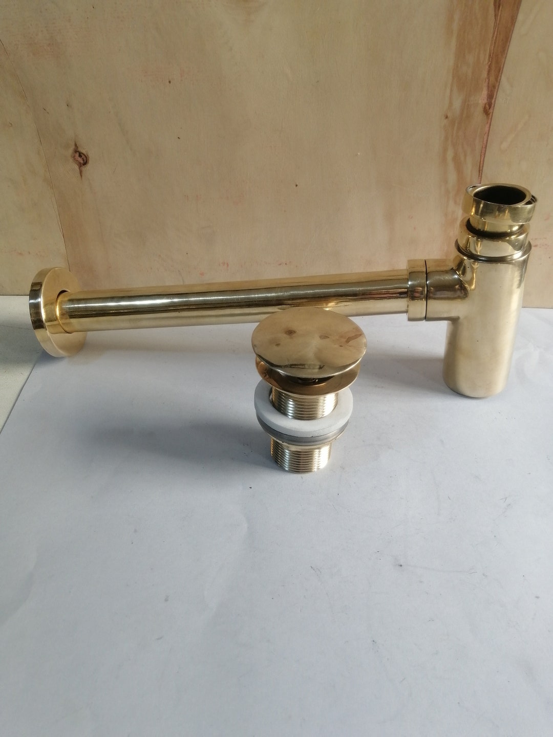 Unlacquered Solid Brass P-trap and Sink Stopper, Push Button, Pop-up ...