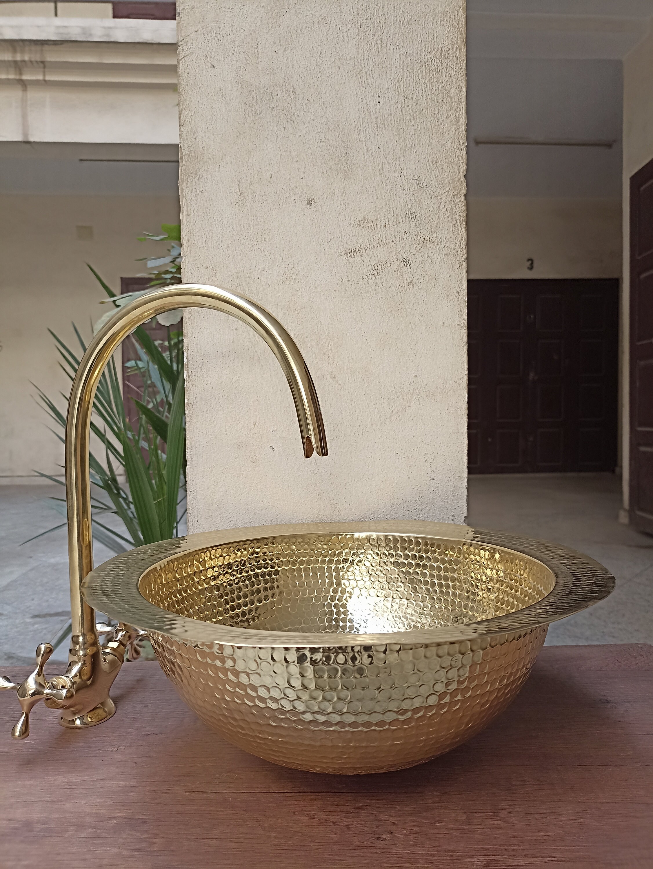 Handcrafted Brass Bathroom Sink Set: Drop-in Basin With Matching Brass ...