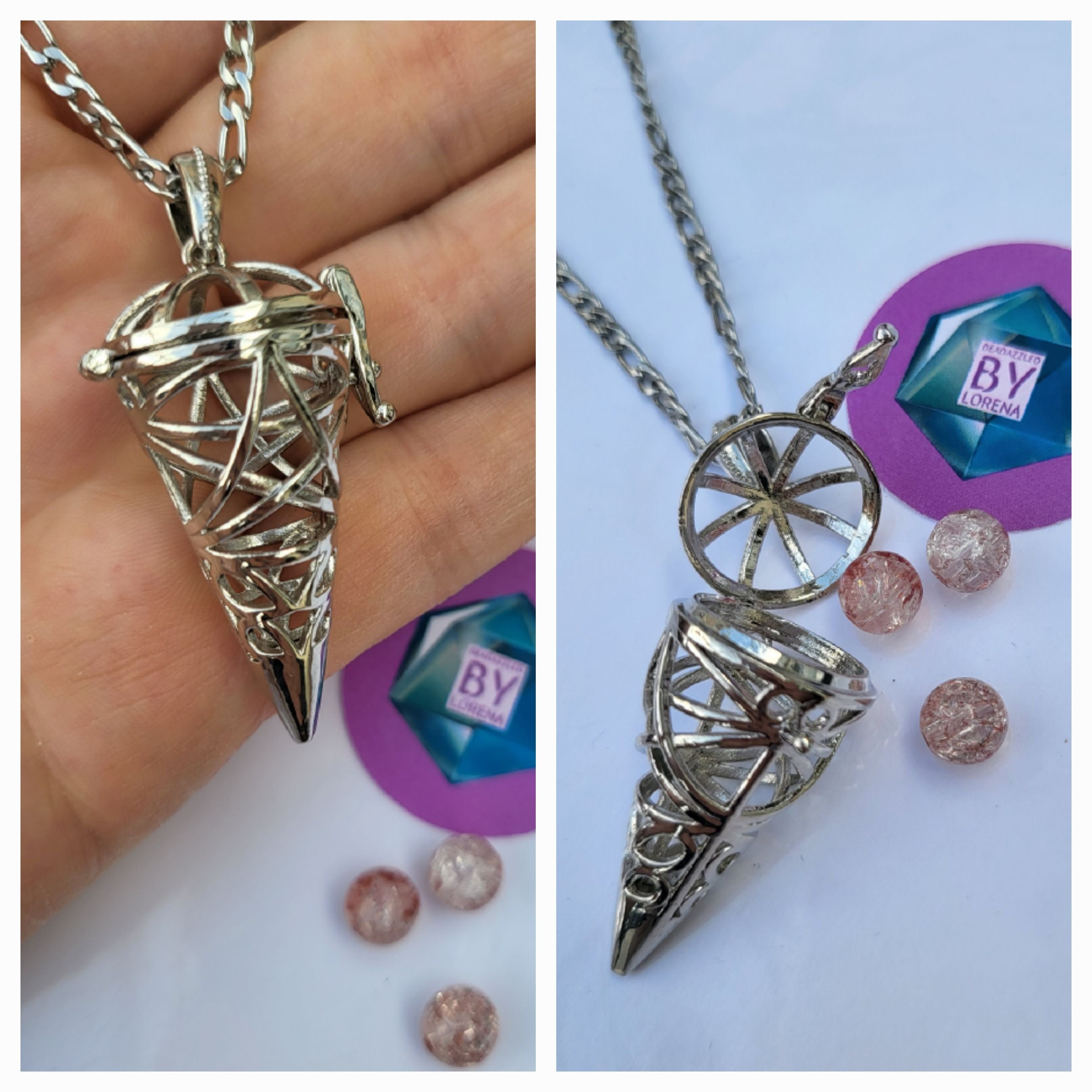 Cone Cage Pendant Necklace, Diamond Cage, Pointed Cage, Tear Drop ...