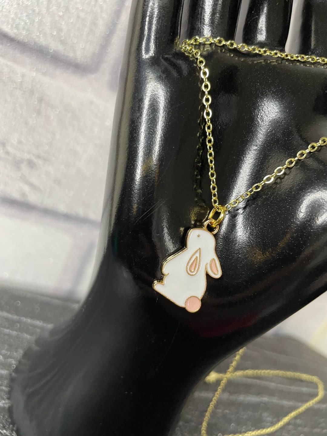 White and Light Gold Rabbit Charm/necklace - Etsy