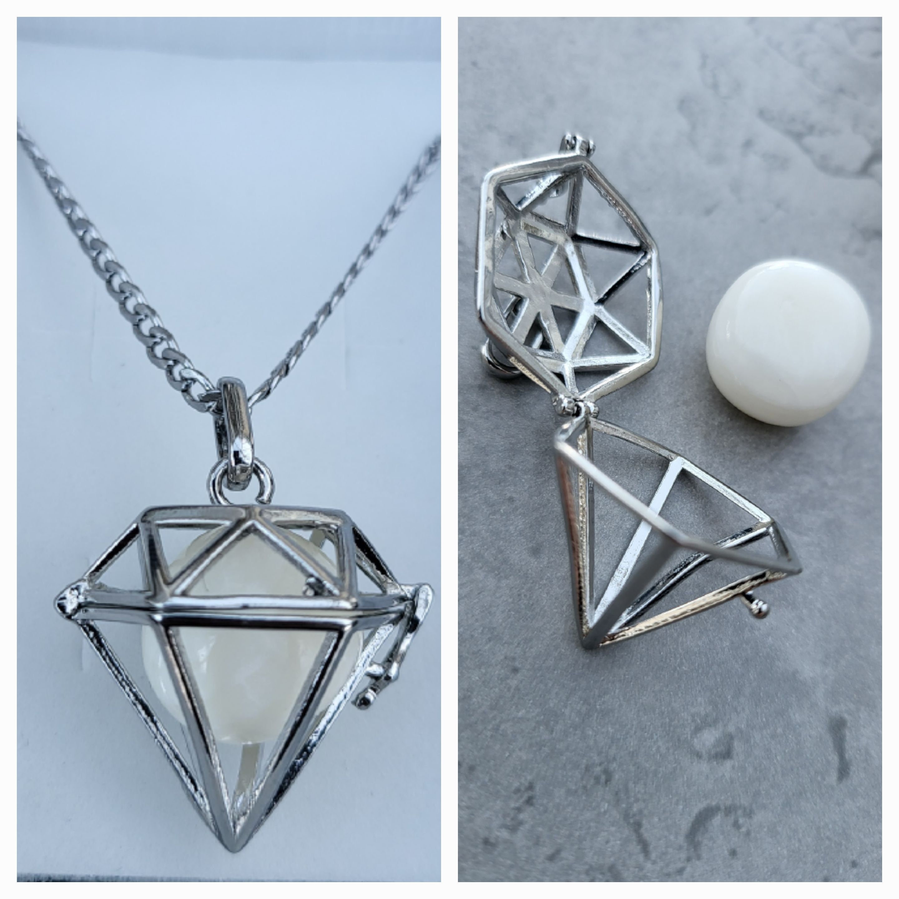 Cone Cage Pendant Necklace, Diamond Cage, Pointed Cage, Tear Drop ...