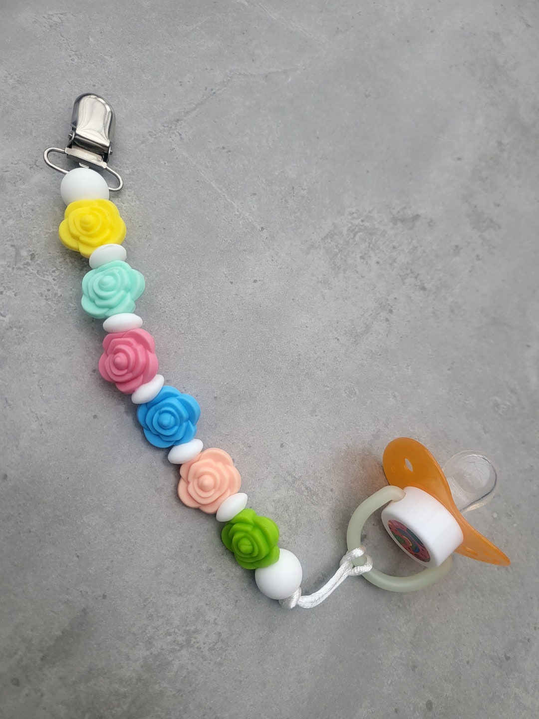 Pretty Flower Silicone Dummy Clip Soothing Pacifier Attachment Mam ...