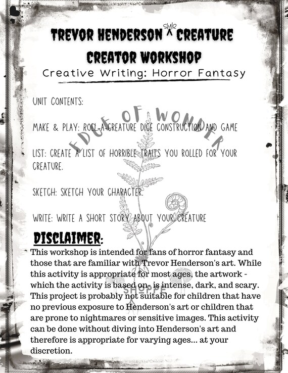 Trevor Henderson Style Creature Creator Creative Writing - Etsy