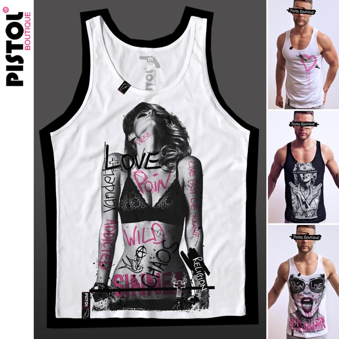 Canotta/canotta/top da uomo standard bianca "Graffiti Words Tattoo Girl ...