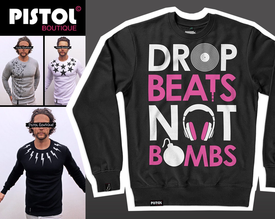 Pistol Boutique Men's Black "drop Beats Not Bombs" Music Fashion Casual ...