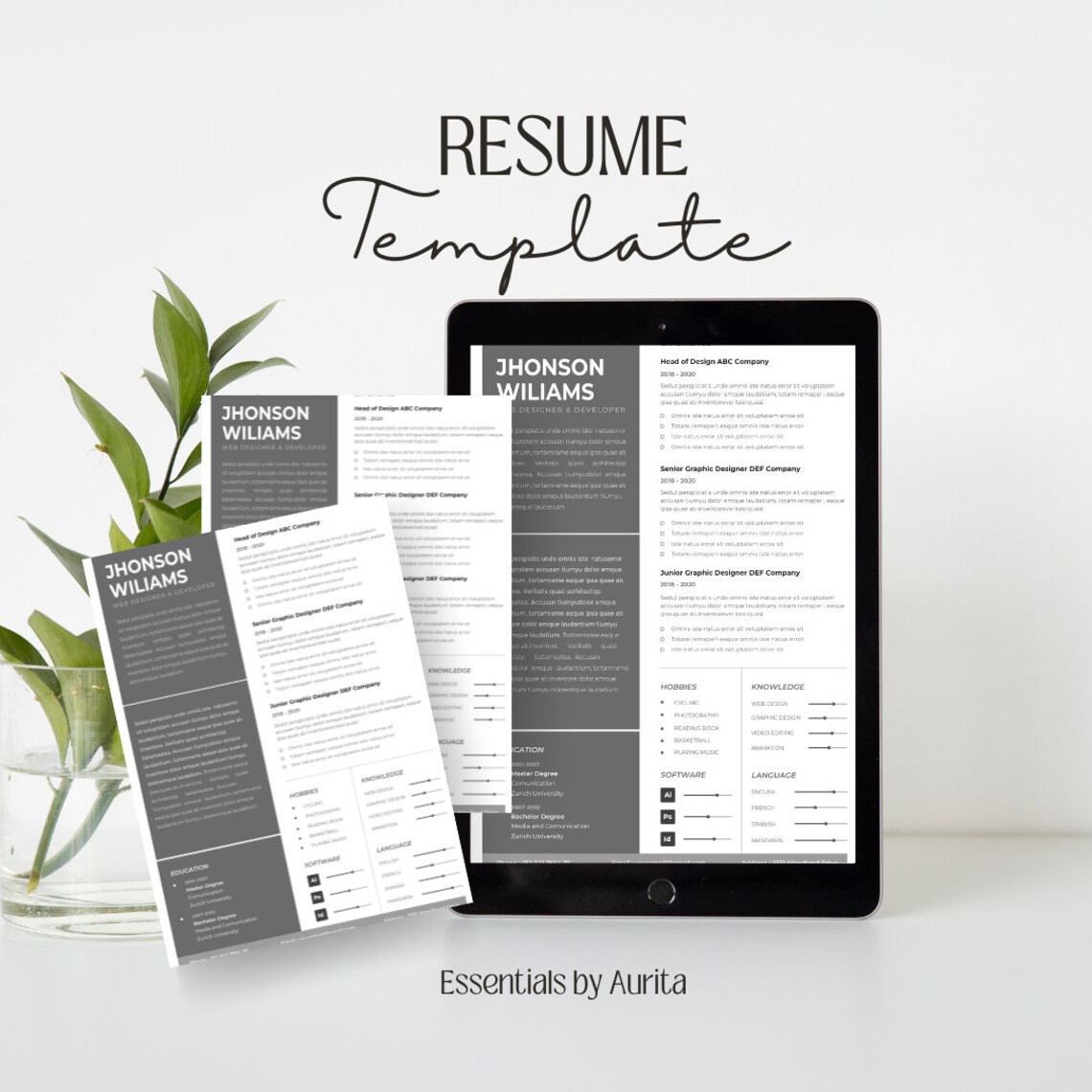 Creative Resume Template, Template for Adobe Acrobat, Professional ...