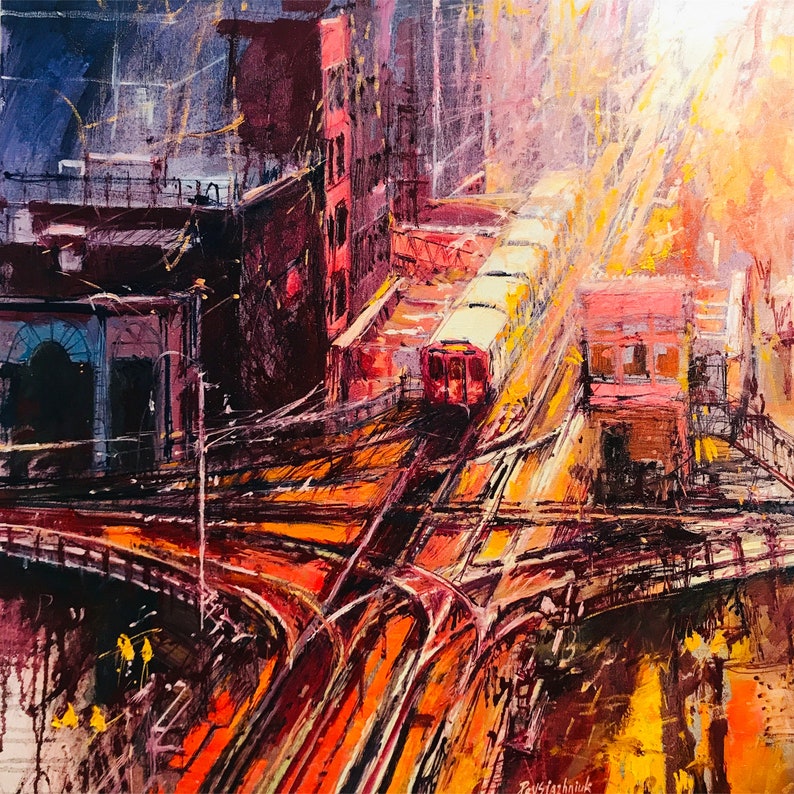 Chicago L- Train, Oil Painting, Architecture, Art, Artwork, Chicago ...