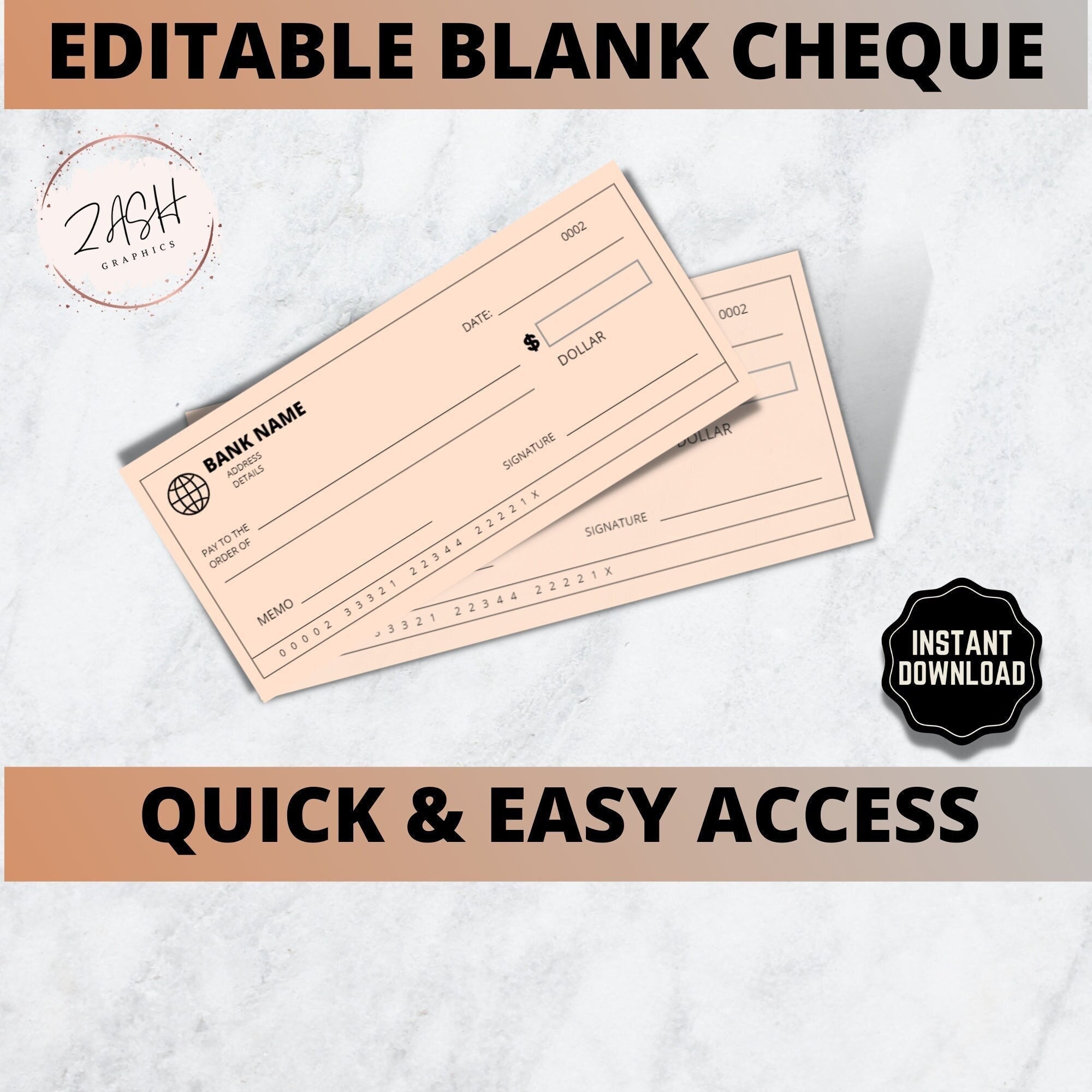 Blank Cheque Template Editable Bank Check Printable Check | Etsy New ...