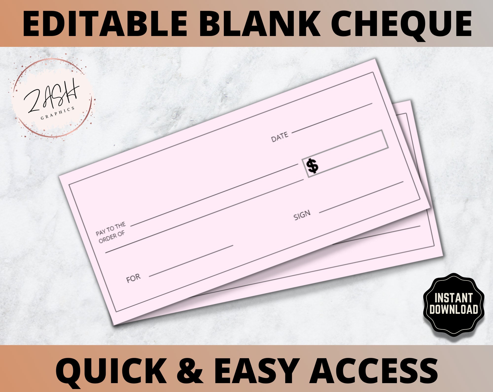 Blank Check Template Editable Cheque Printable Bank Cheque - Etsy Canada