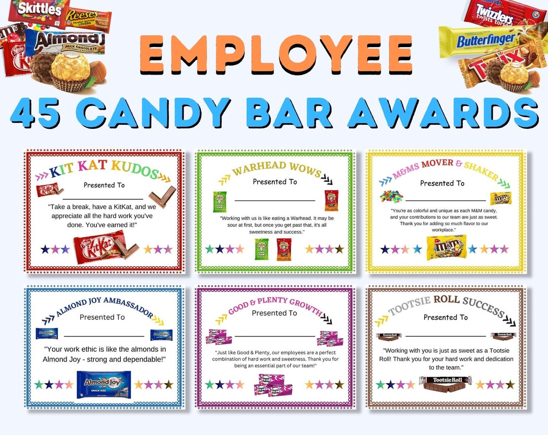 45 Employees Candy Bar Awards Certificates Candy Bar - Etsy Australia