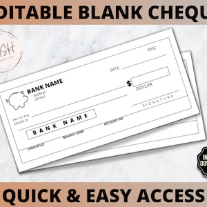 Blank Cheque Template Editable Blank Cheque Printable - Etsy Canada