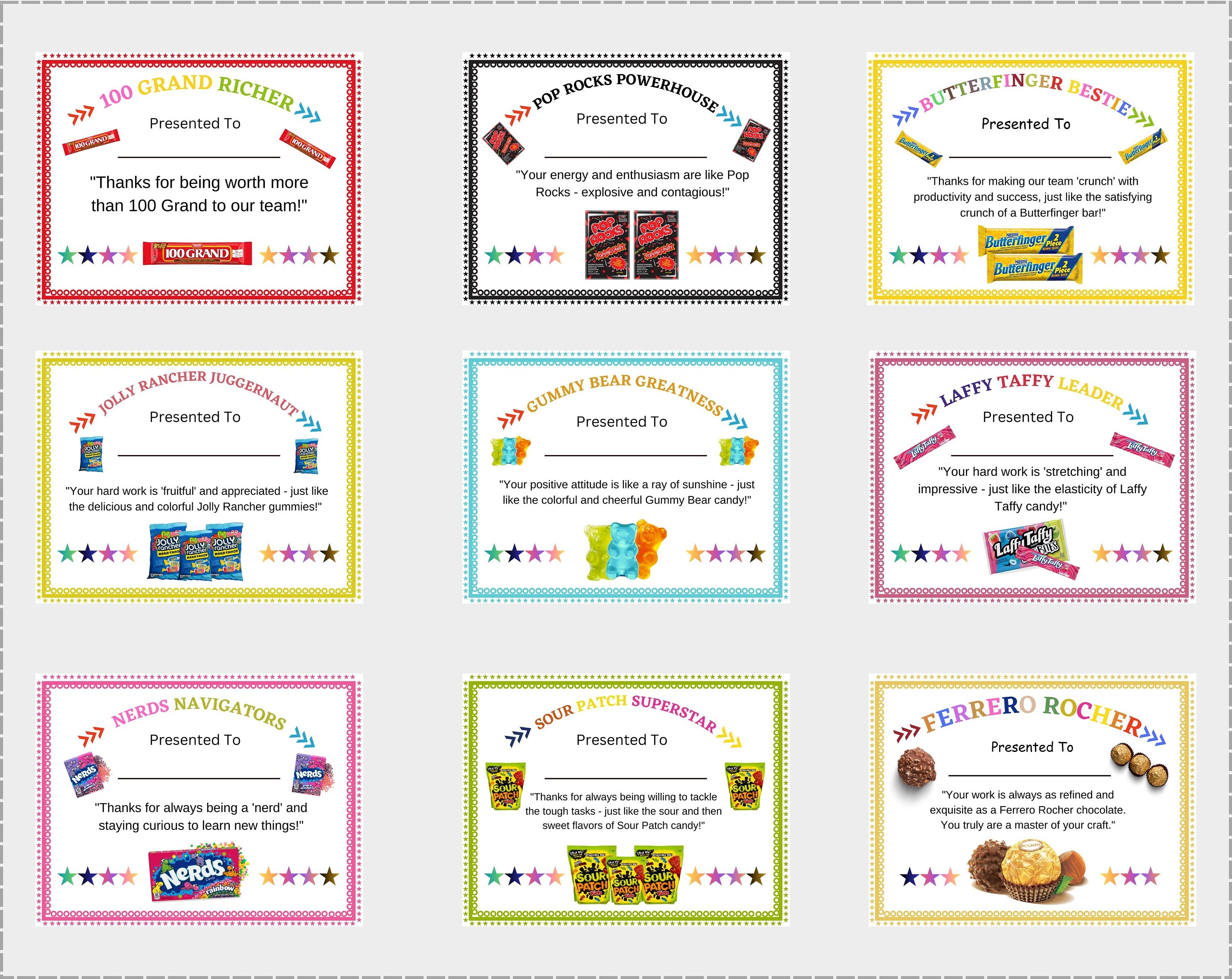 Employee Candy Bar Awards Certificates Printable Candy Bar - Etsy Canada