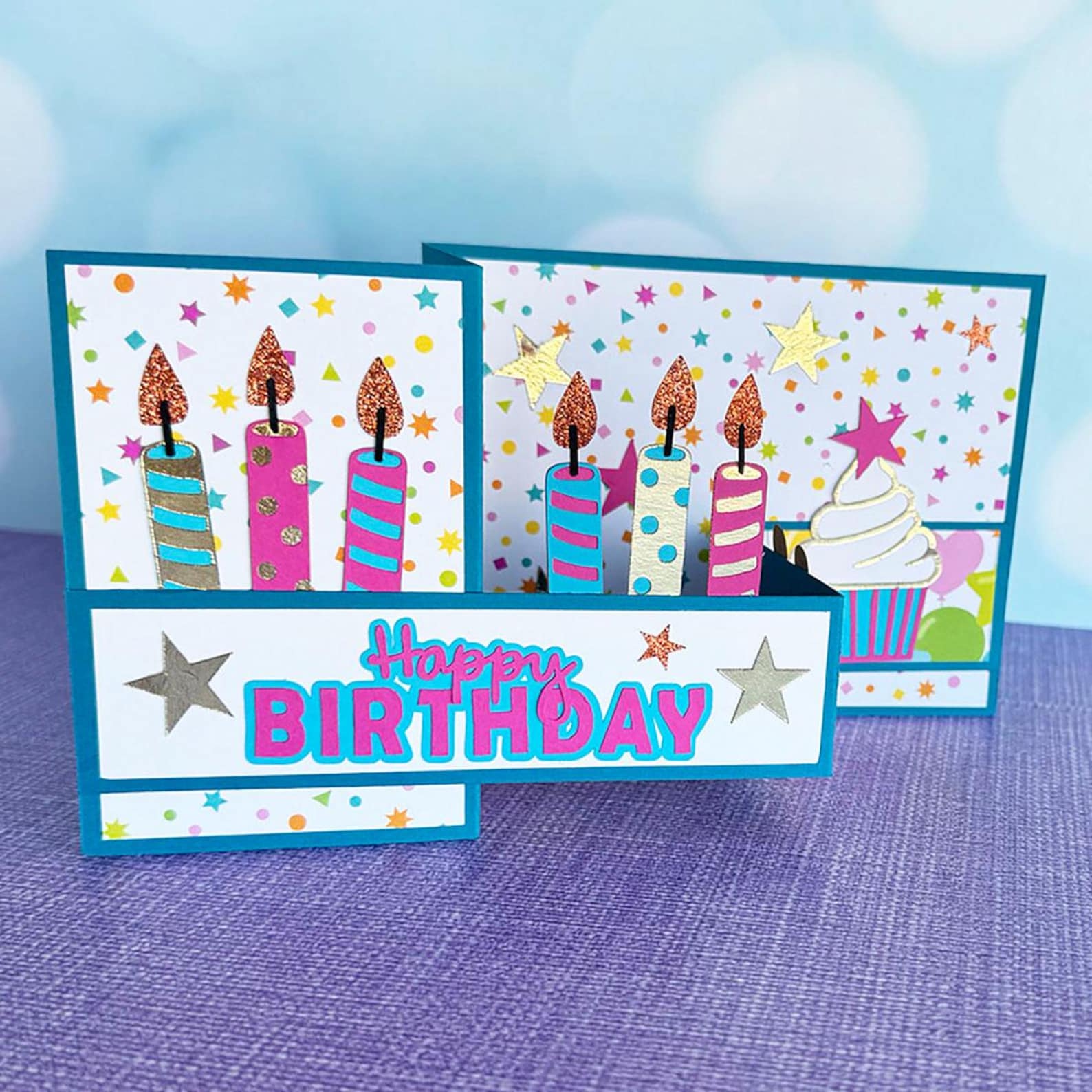 Double Z-fold Birthday Card SVG Template: Cricut, Silhouette (digital ...