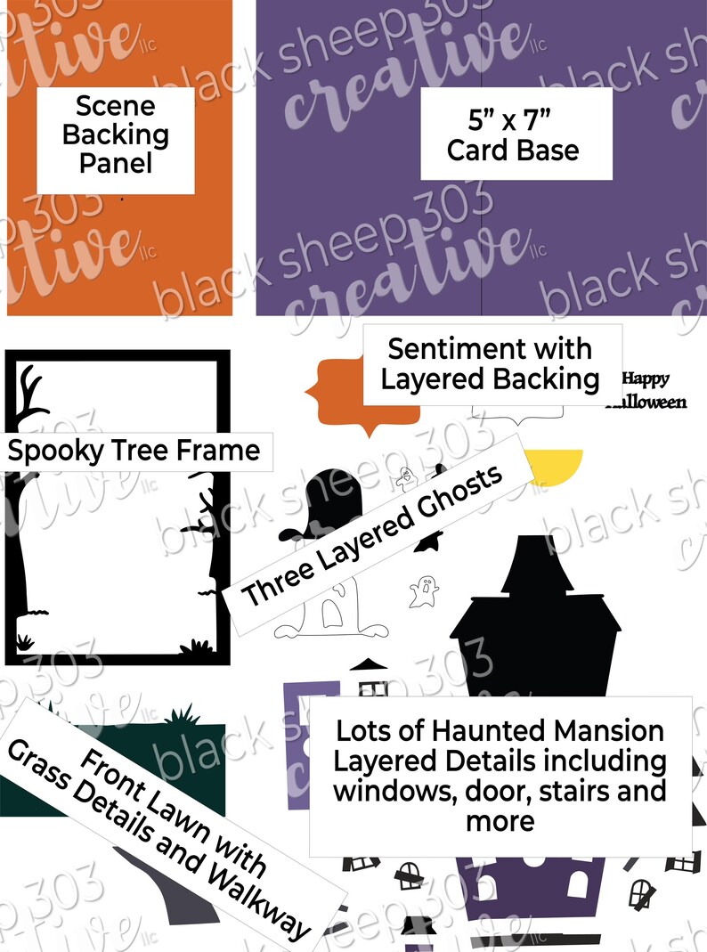 Haunted Mansion Card SVG Template: 5x7 Digital Card Kit (PDF ...