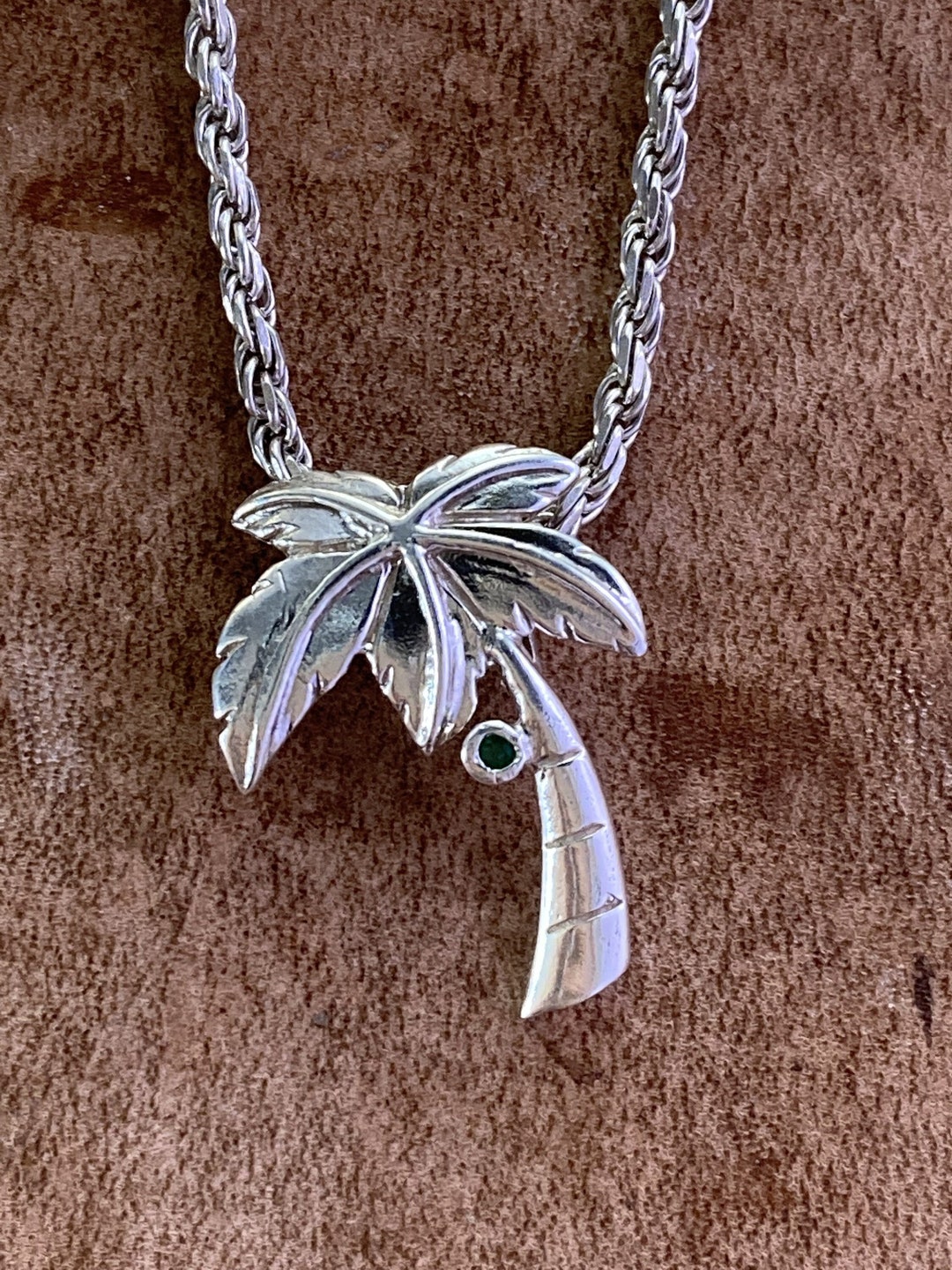 Palm Tree With Emerald Coconut Sterling Silver - Etsy