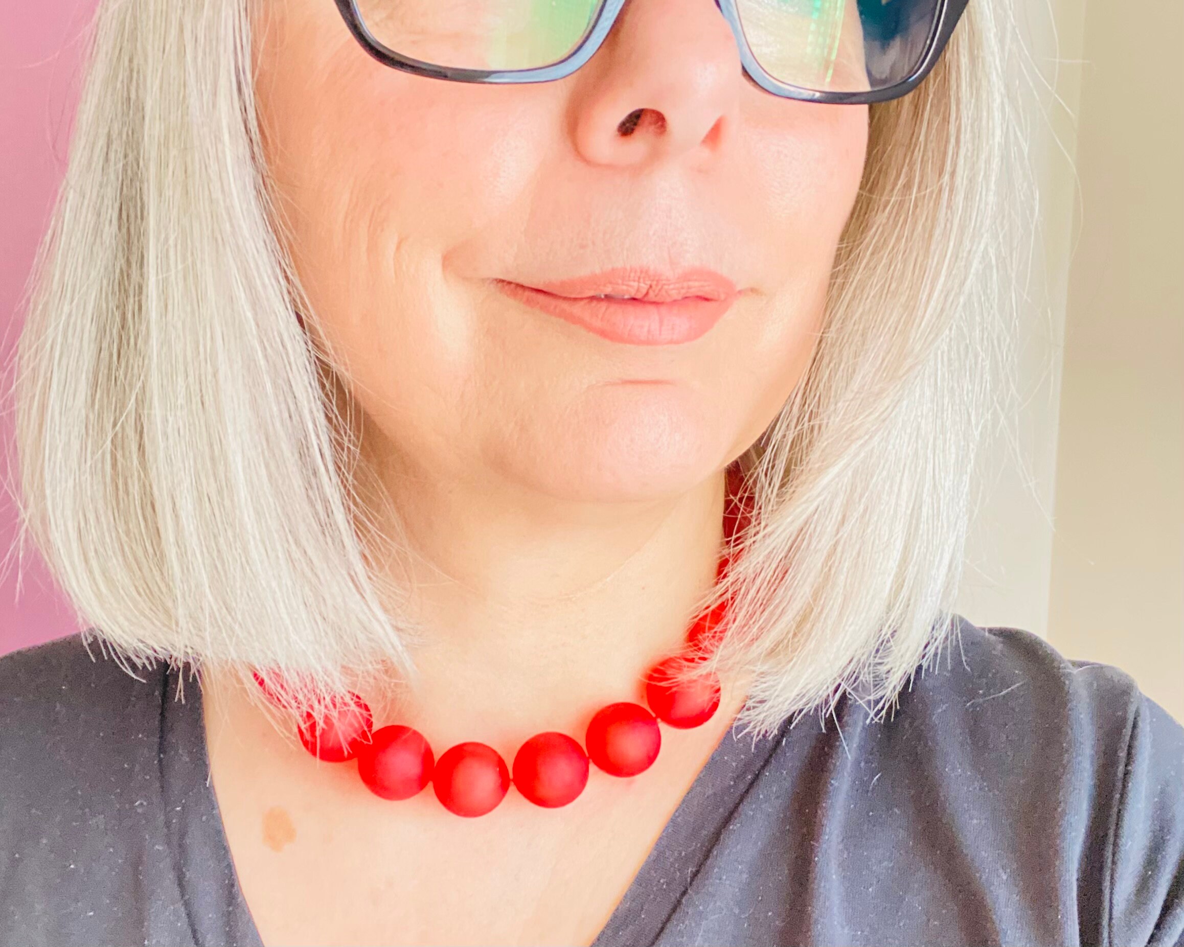 Retro Red Bead Necklace - 60s Style Statement Jewelry, Mid Century ...