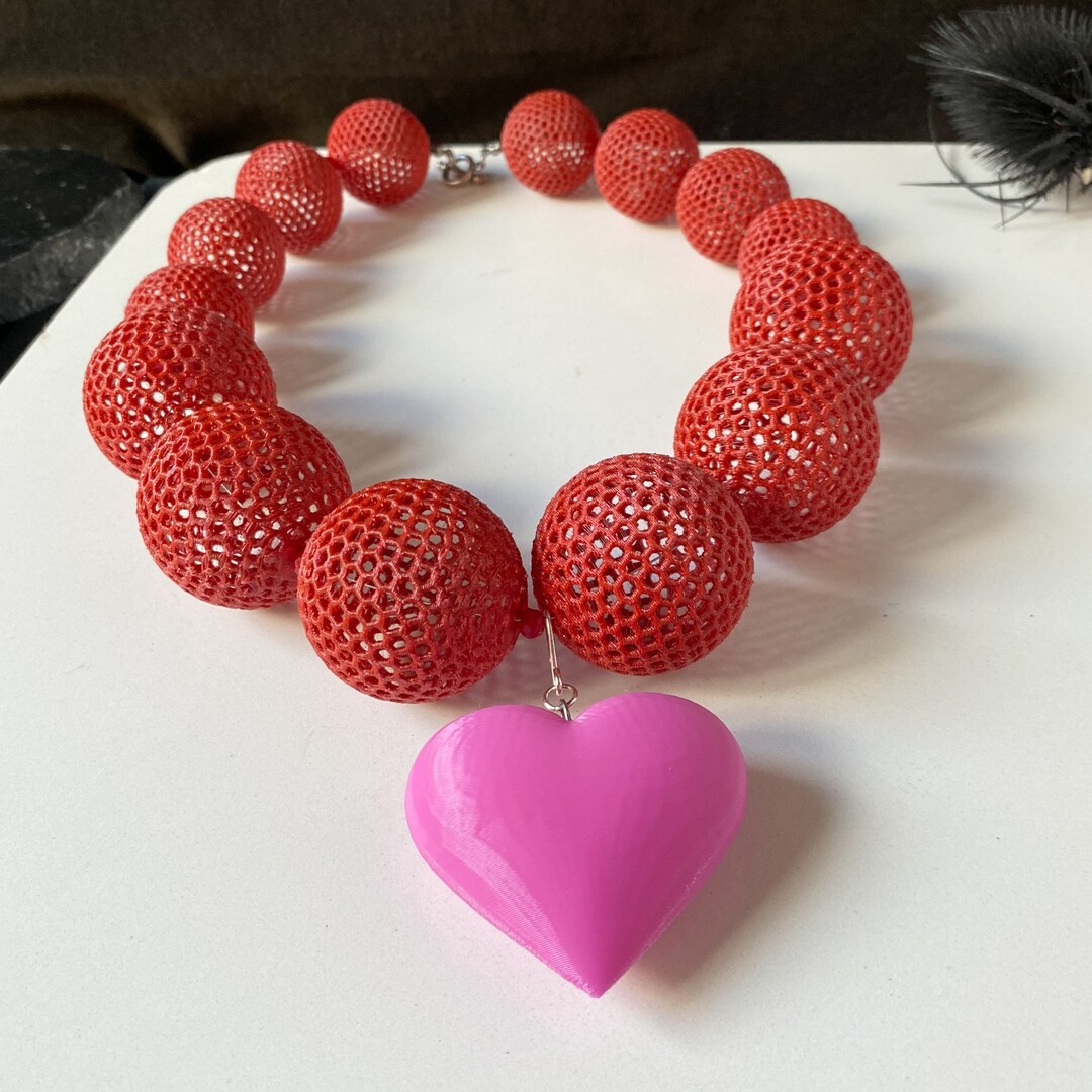 Plus Size Choker With Big Hot Pink Puffy Heart Charm, Maximalist Huge ...