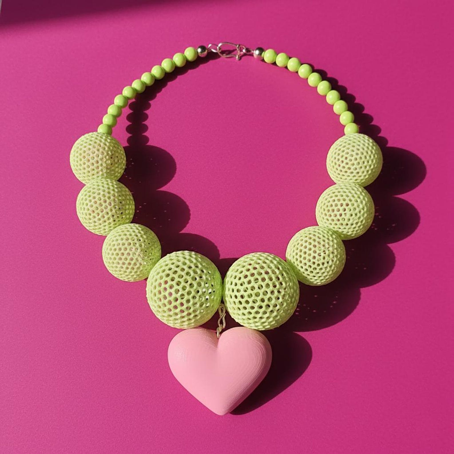 Maximalist 3D Printed Green Necklace, Detachable Pendant Heart, Unique ...