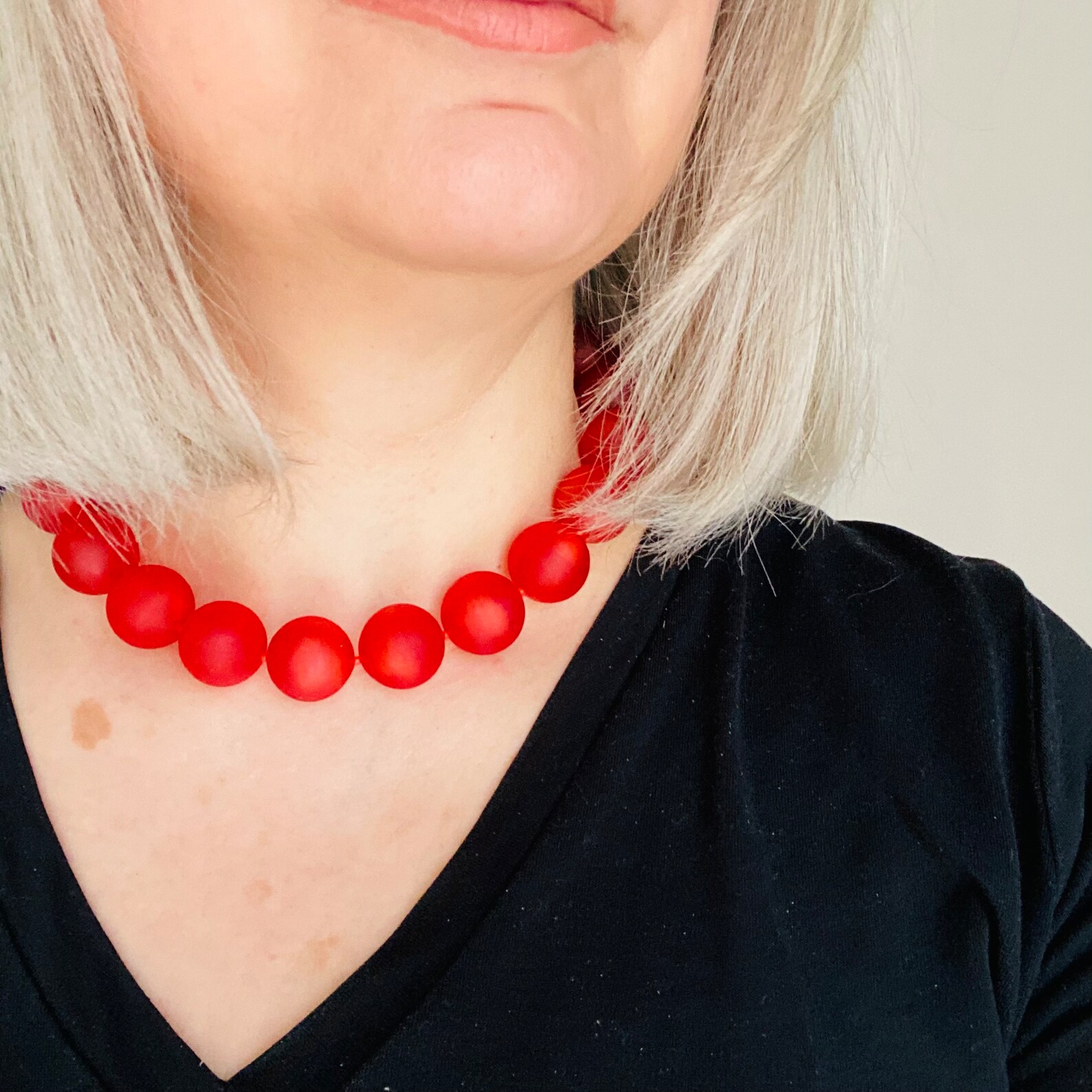 Retro Red Bead Necklace - 60s Style Statement Jewelry, Mid Century ...