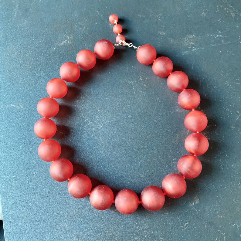 Retro Red Bead Necklace - 60s Style Statement Jewelry, Mid Century ...