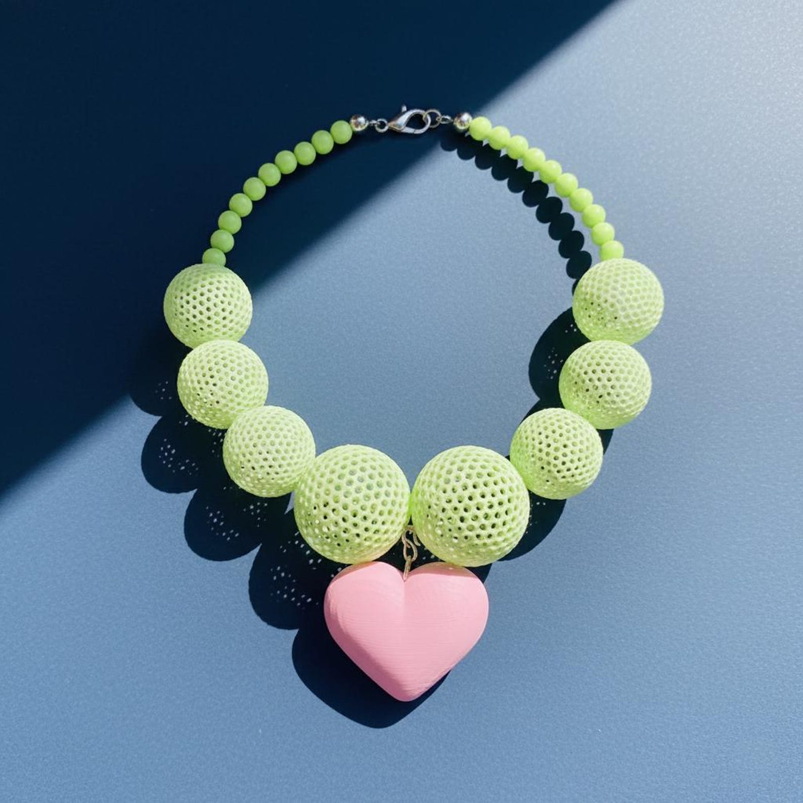 Maximalist 3D Printed Green Necklace, Detachable Pendant Heart, Unique ...