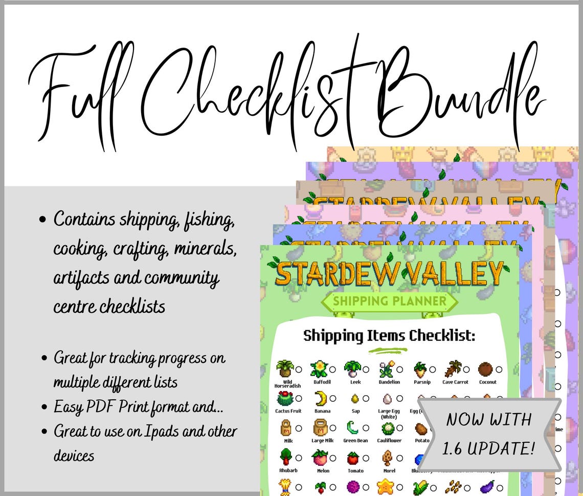 Full Checklist Bundle | Digital Download | PDF Print - Etsy