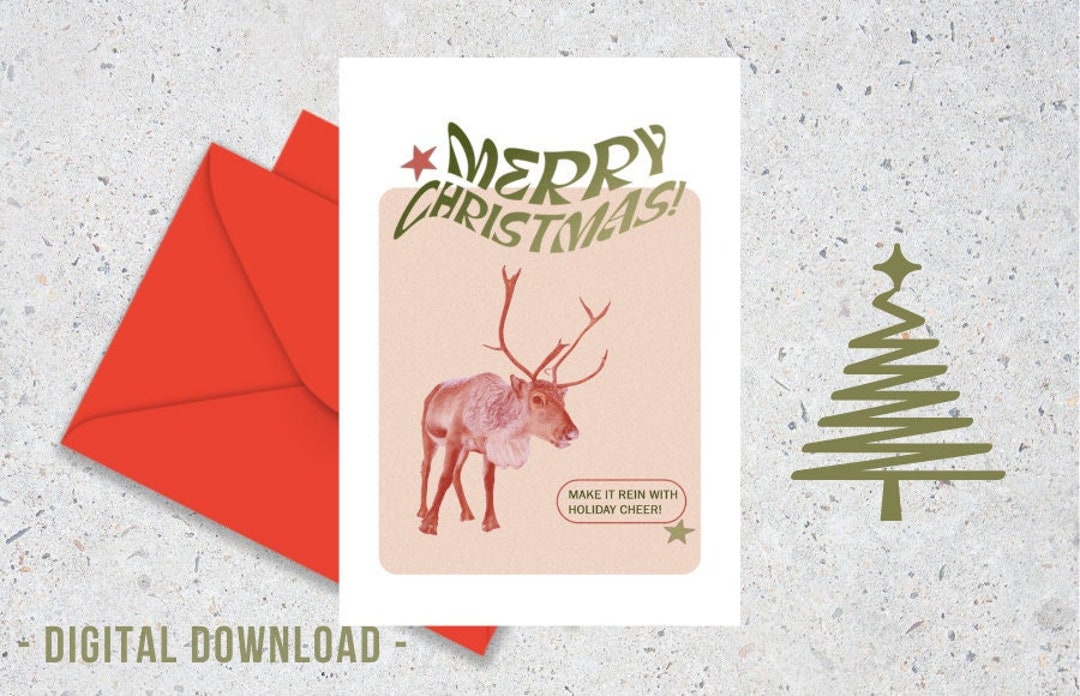 Reindeer Christmas Card - Printable Card / Instant Download PDF ...