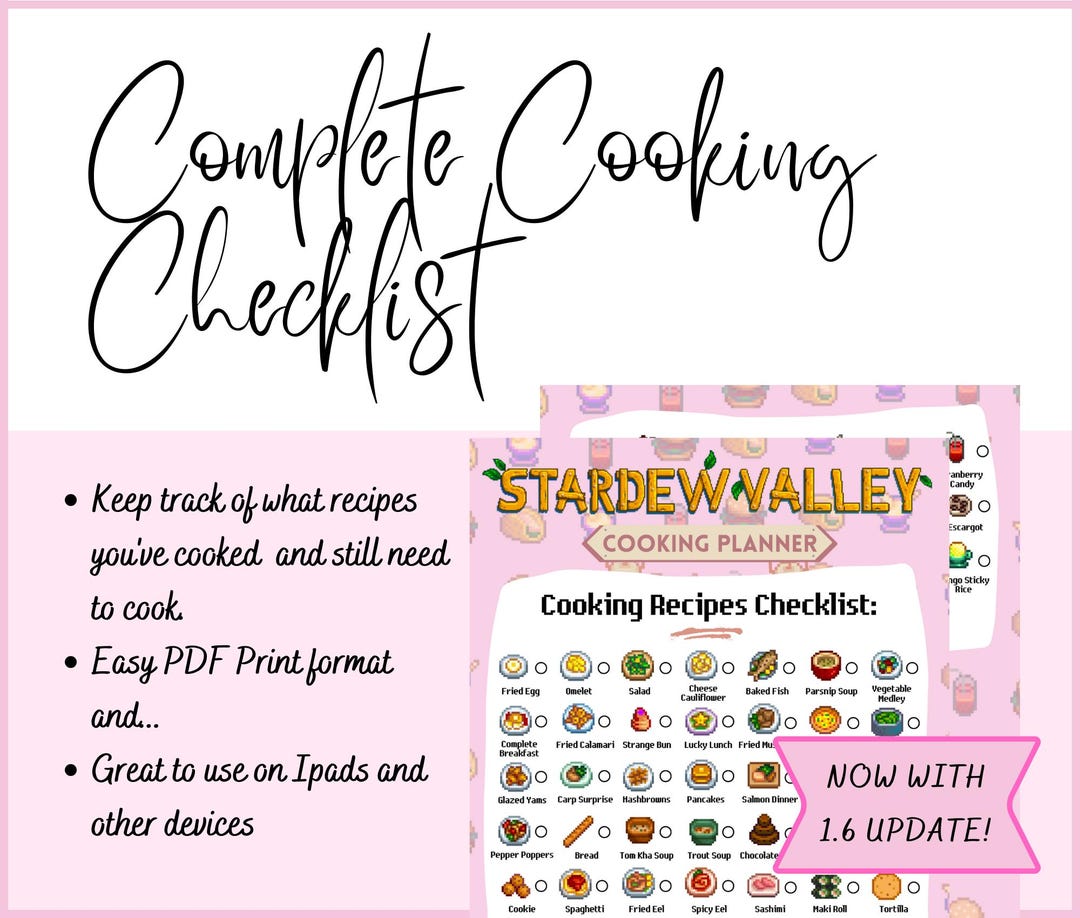 Complete Cooking Checklist | Digital Download | PDF Print - Etsy