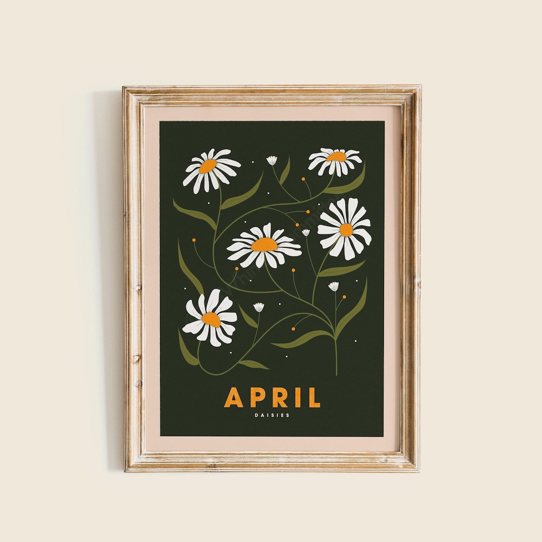 Daisy Floral Art Print, April Birth Flower Illustrated Poster, Wall Art ...