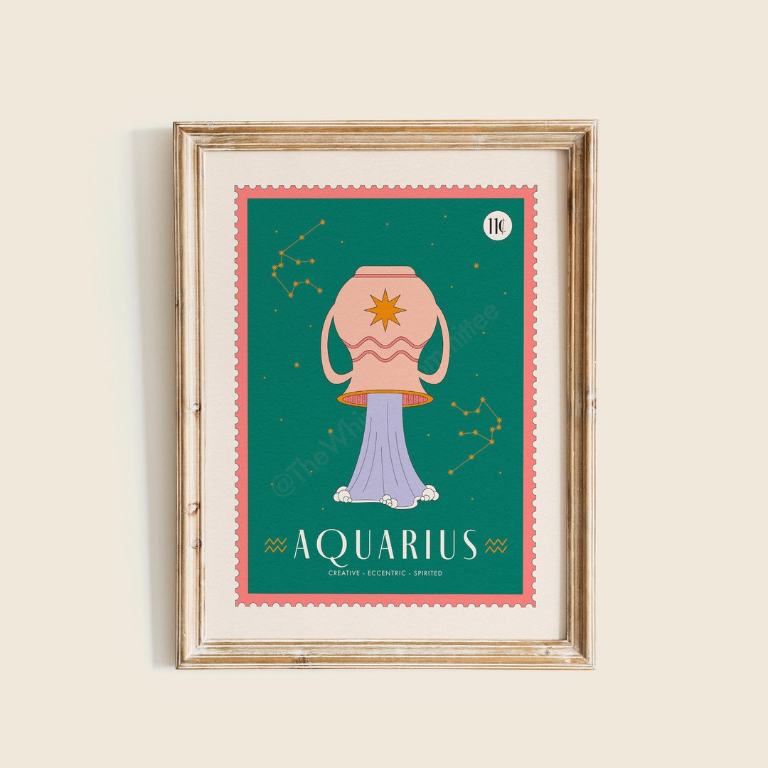 Aquarius Star Sign Art Print, Aquarius Zodiac Poster, Celestial Wall ...